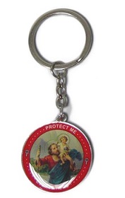 St Christopher Key Ring Round Red Edge | Educational and Religious Supplier